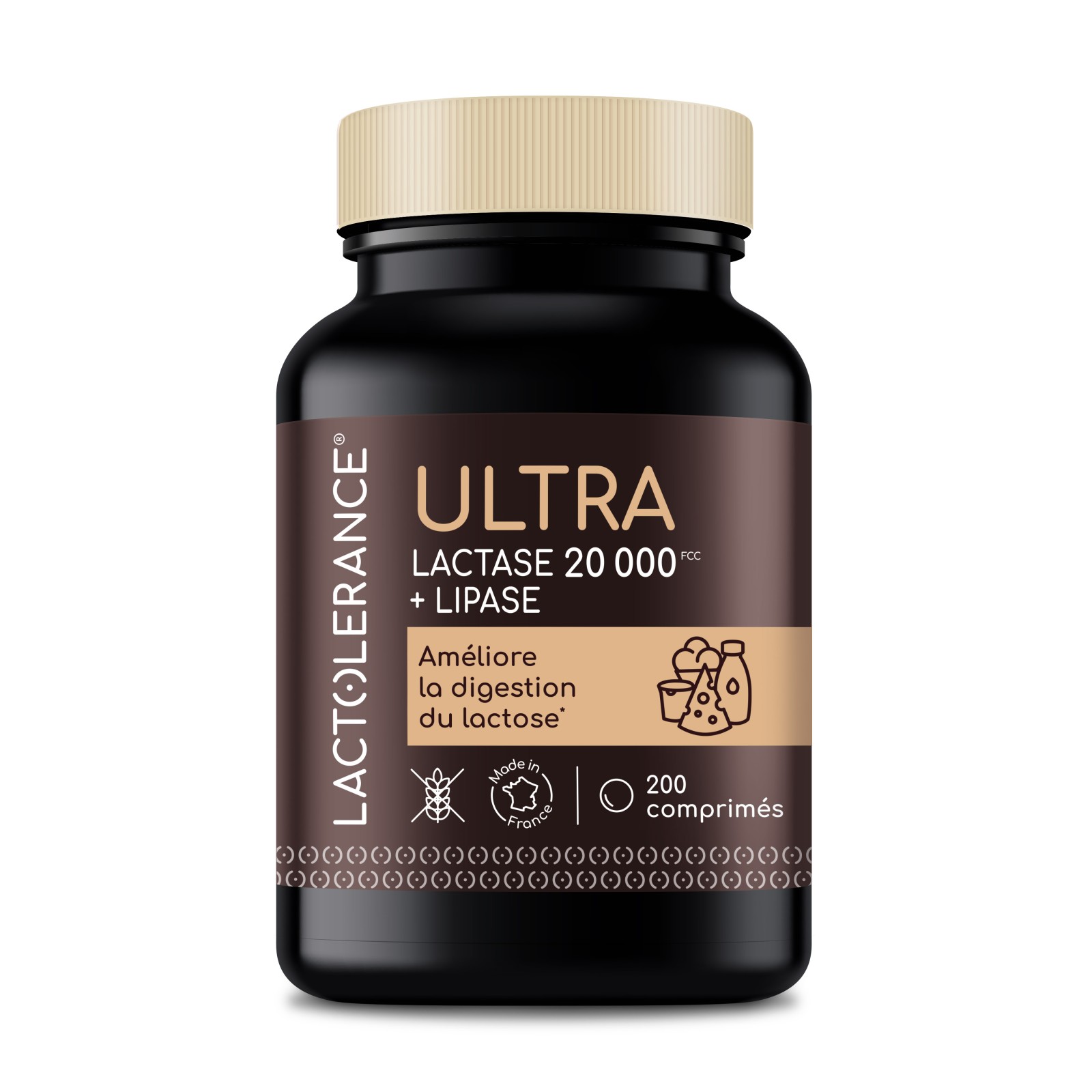 LACTOLERANCE ULTRA - 200 Tablets of Lactase 20,000 FCC and Lipase 500 IU