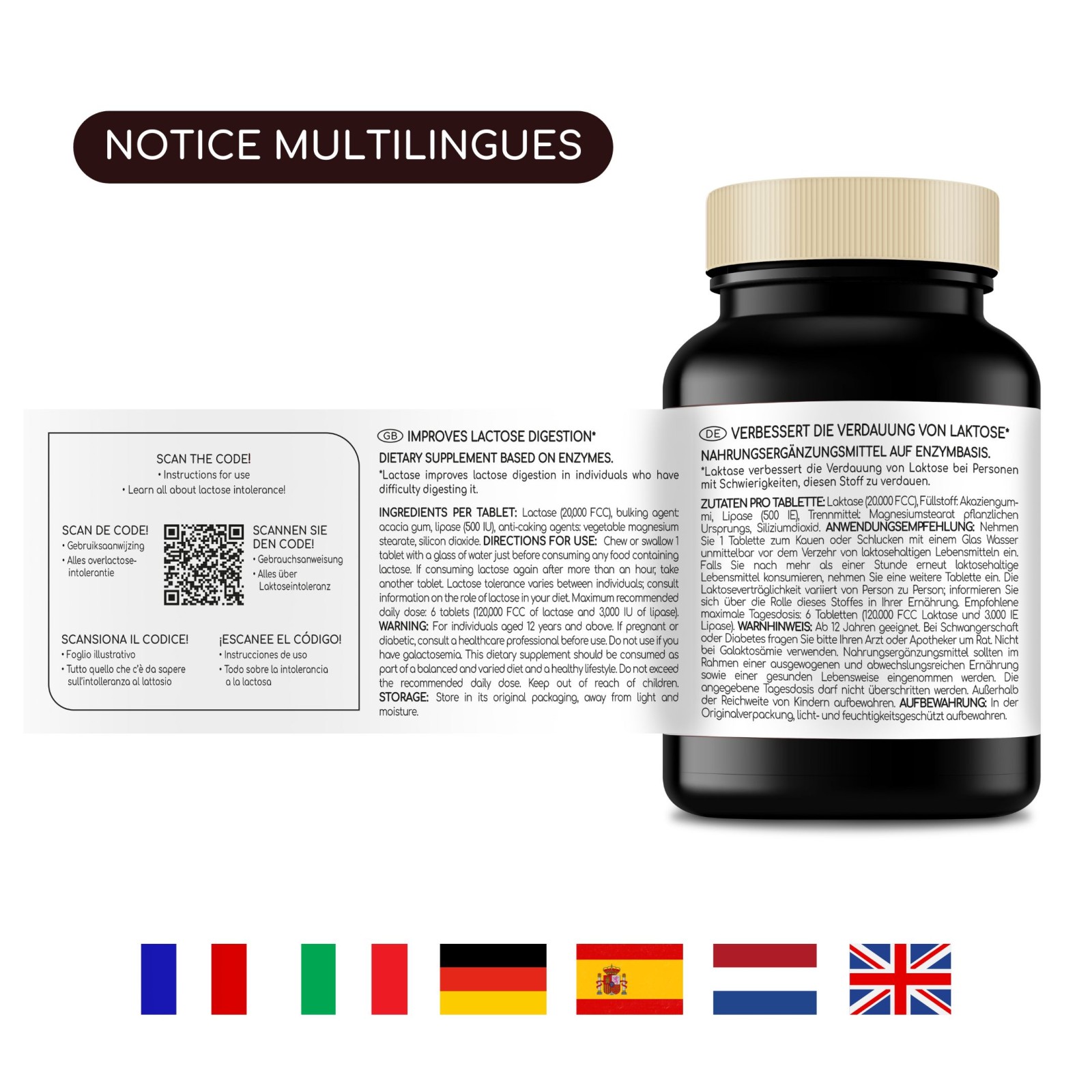 LACTOLERANCE ULTRA - Pack of 434 Tablets with Pill Box and Eco-Refill