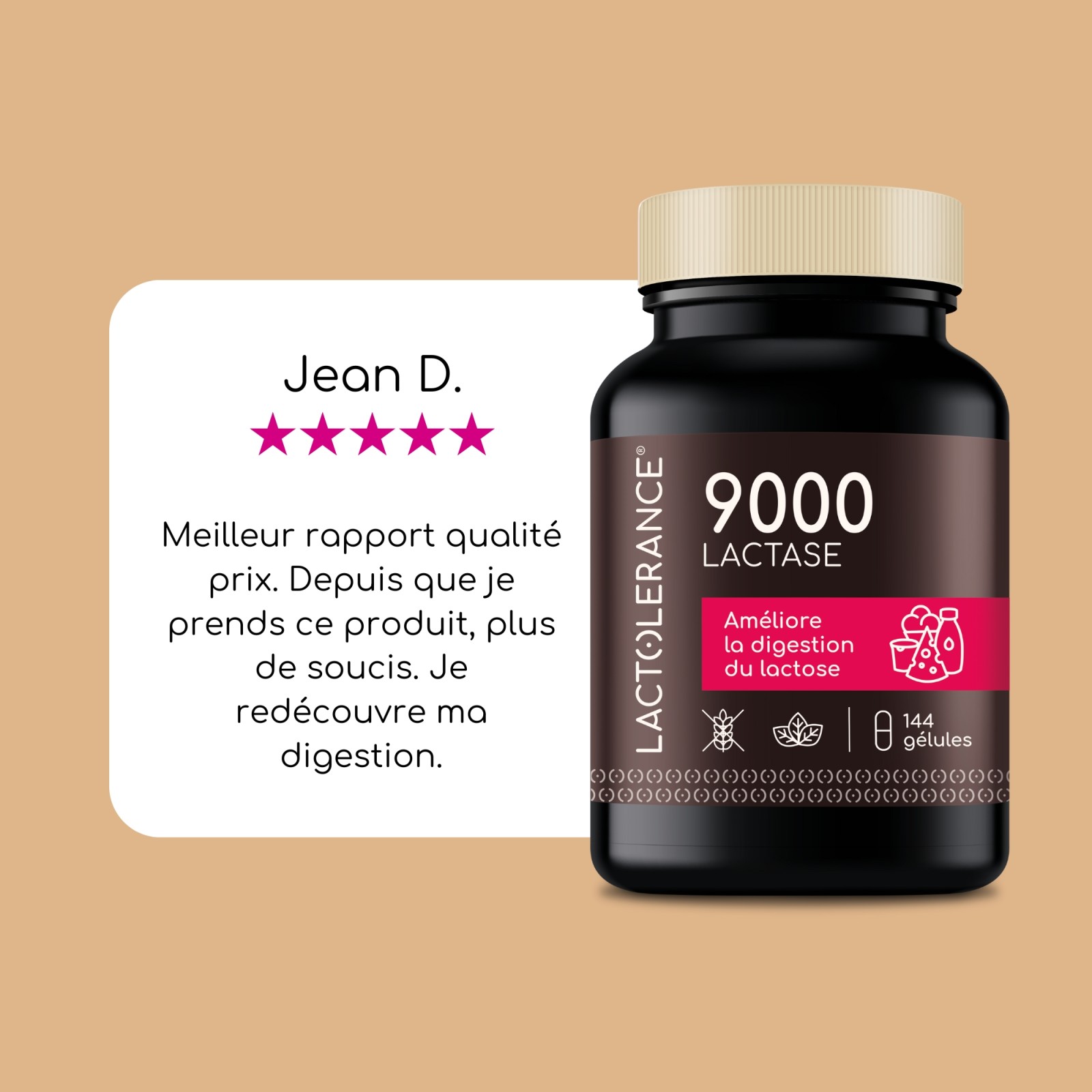 LACTOLERANCE 9000 - 144 capsules: easy lactose digestion